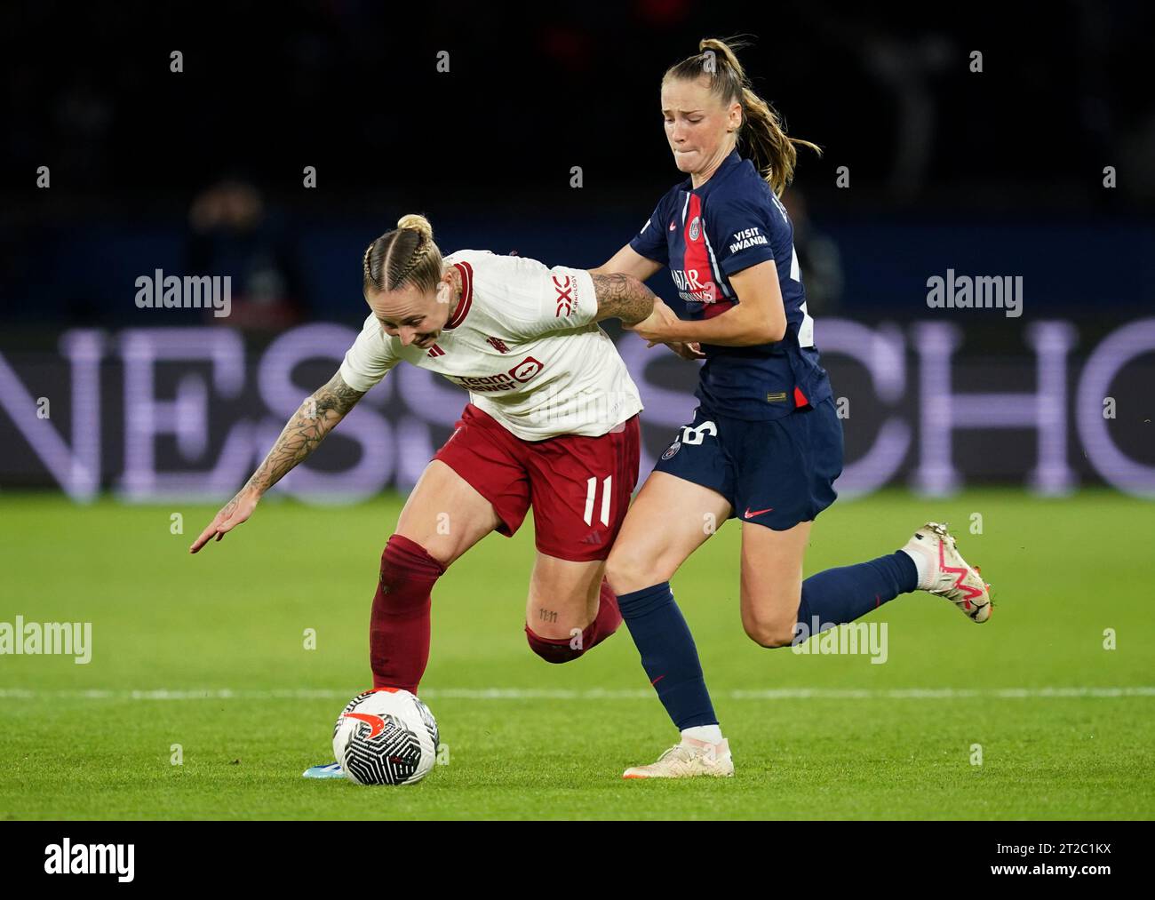 Manchester United's Leah Galton (left) and Paris Saint-Germain's Jade ...