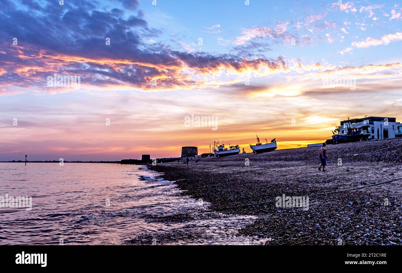 Sunset on The Beach in The Hythe Kent Stock Photo - Alamy