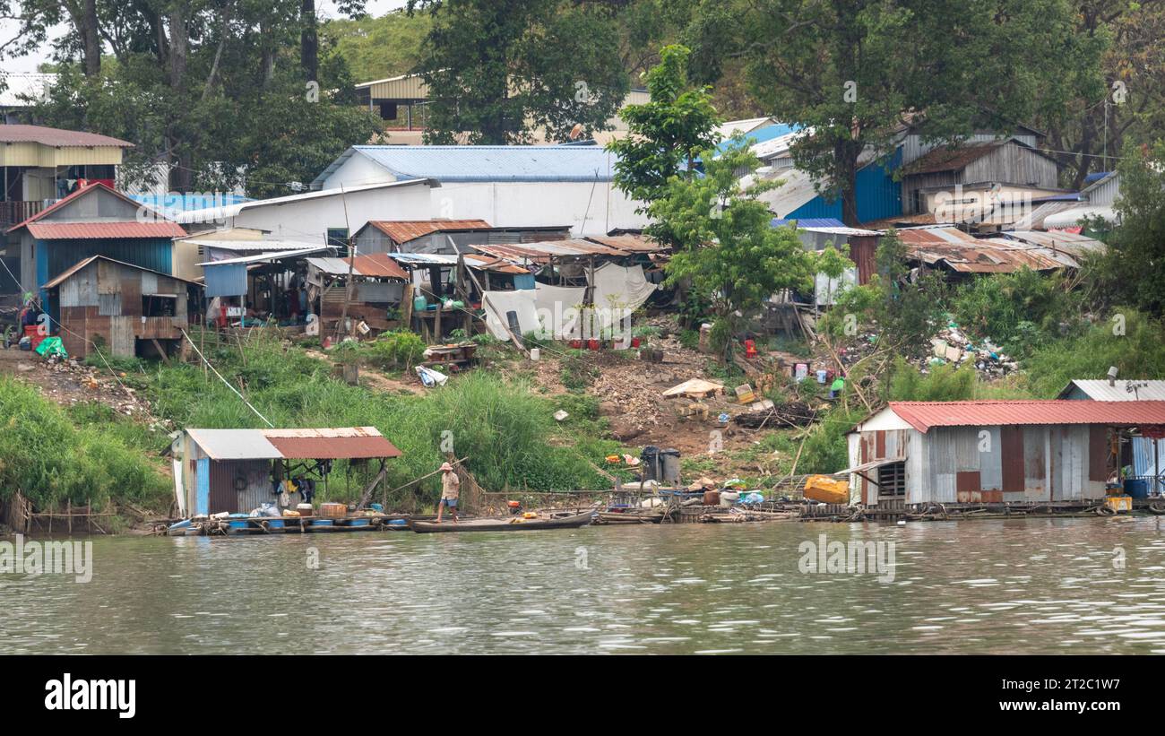 Poor Riverside Village with Rubbish and Pollution, Cambodia Stock Photo ...