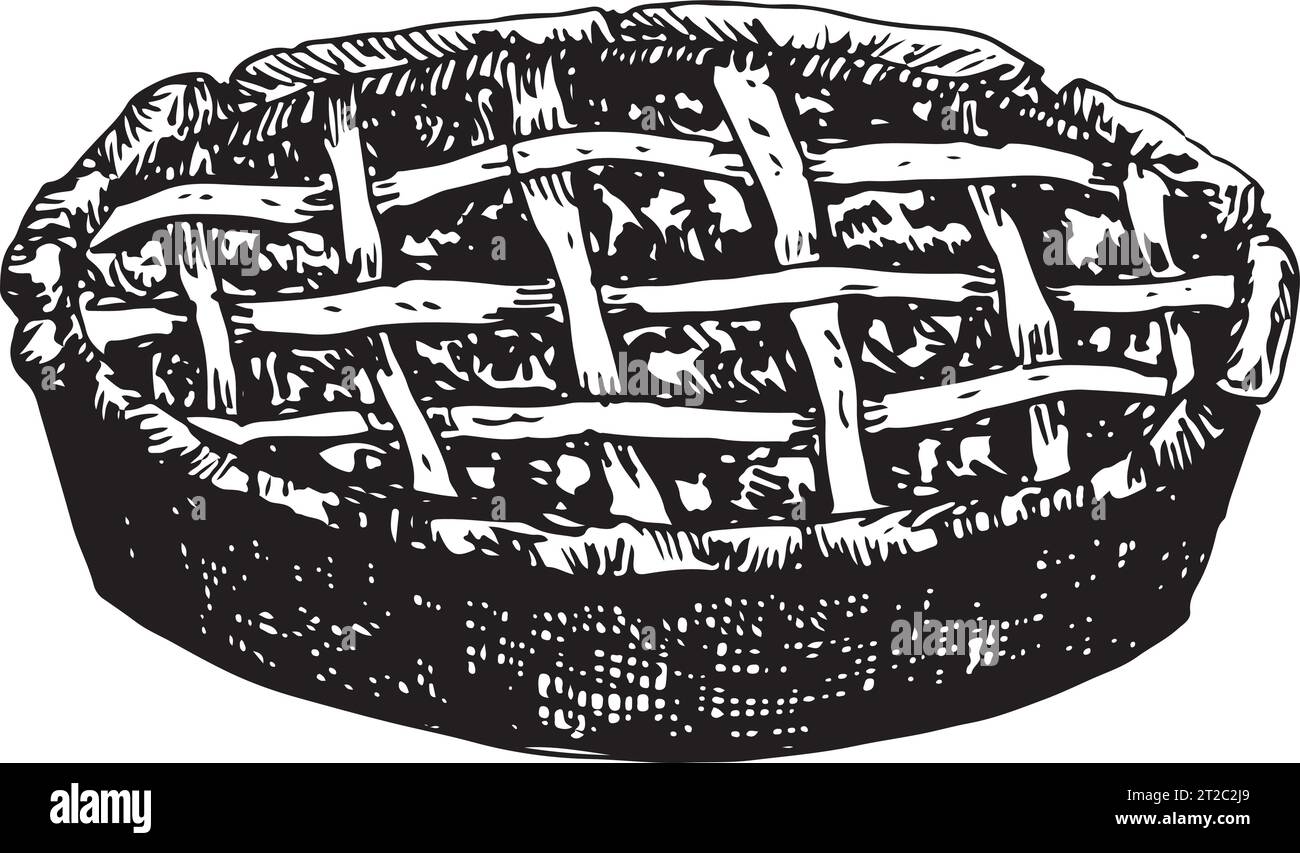 Vector graphic illustration of pie . Black and white sketch on a white ...