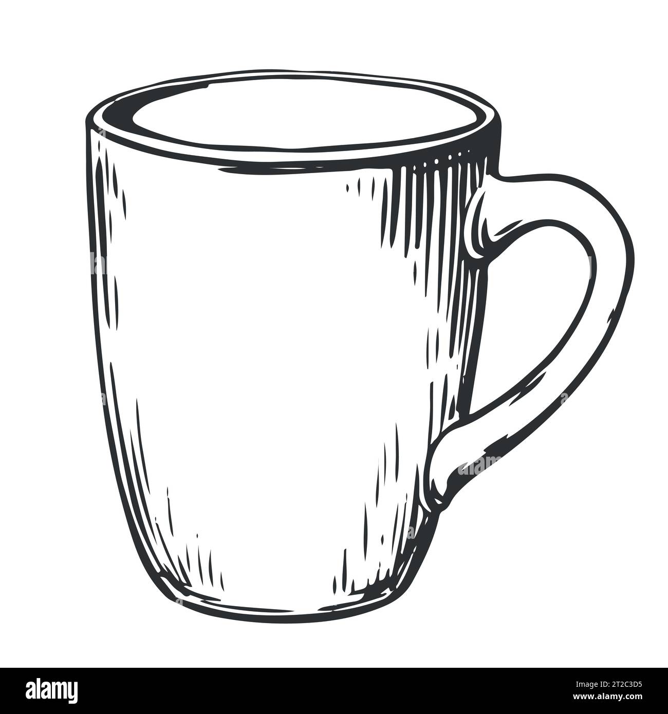 Ceramic mug. Vector sketch of a white cup for hot coffee or tea. The ...