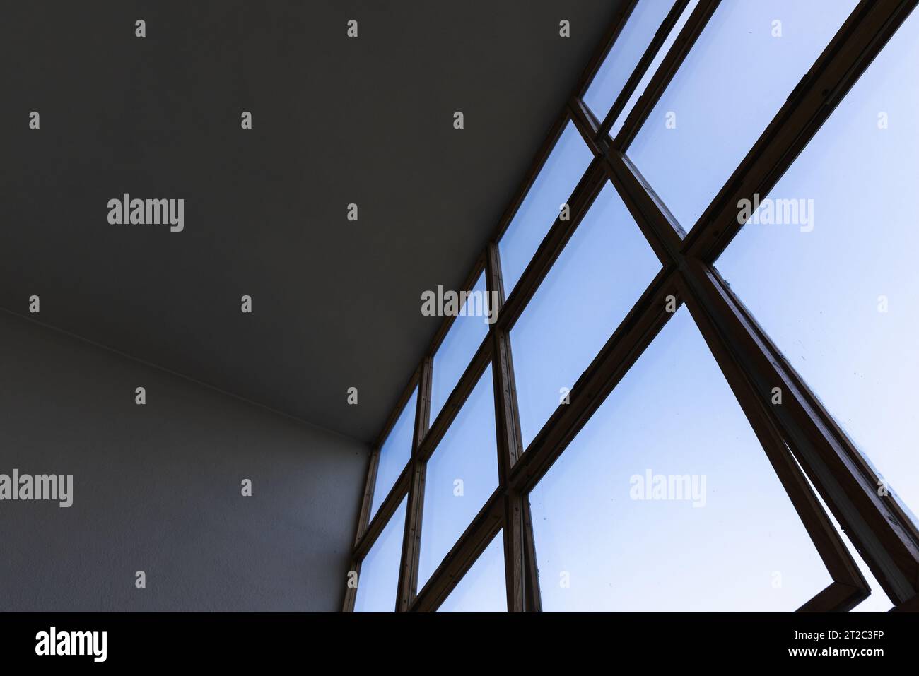 Abstract architecture background, panoramic window with dark frame and ...