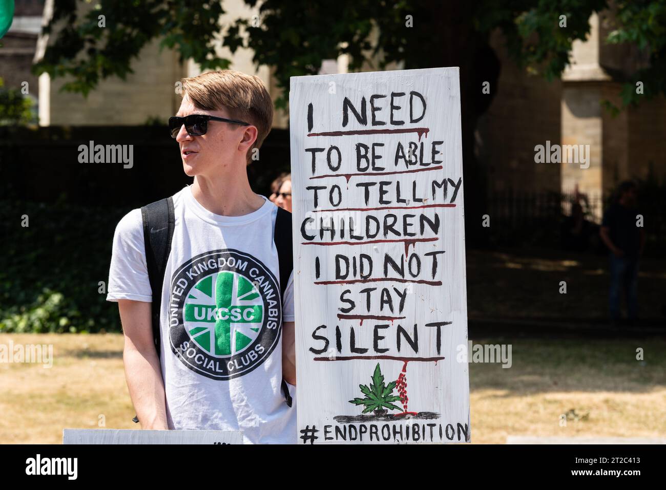 Protester outside Parliament campaigning to make the cultivation of ...