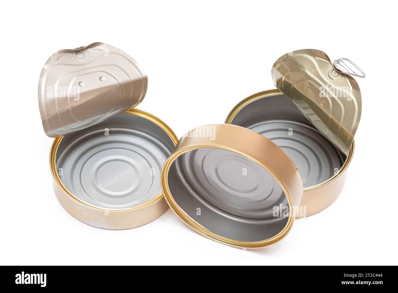 Three Opened Empty Tin Cans Isolated on White Background. Clean Used ...