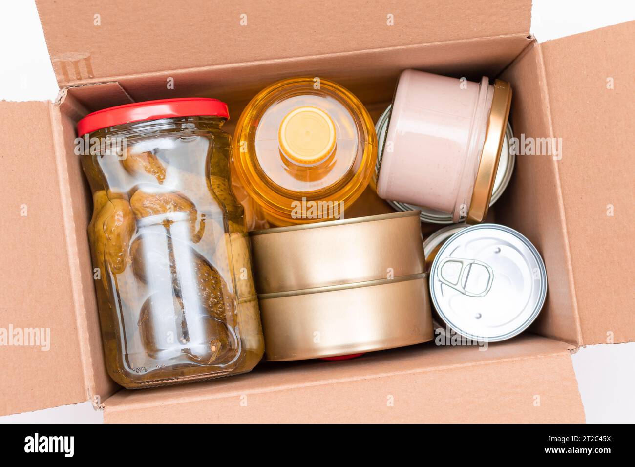 Food Reserves or Donation Box: Carton Box with Canned Food, Cereals and ...