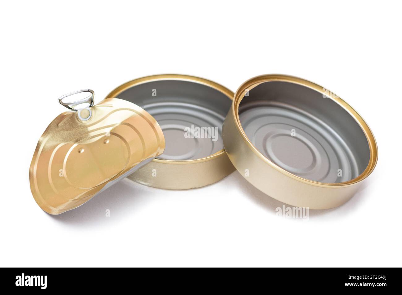 Two Opened Empty Tin Cans With Broken Cover Isolated on White ...