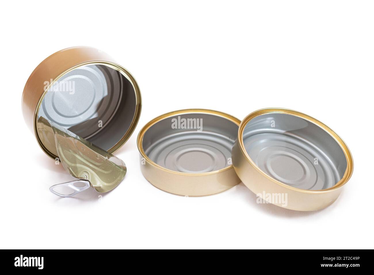 Three Opened Empty Tin Cans Isolated on White Background. Clean Used ...