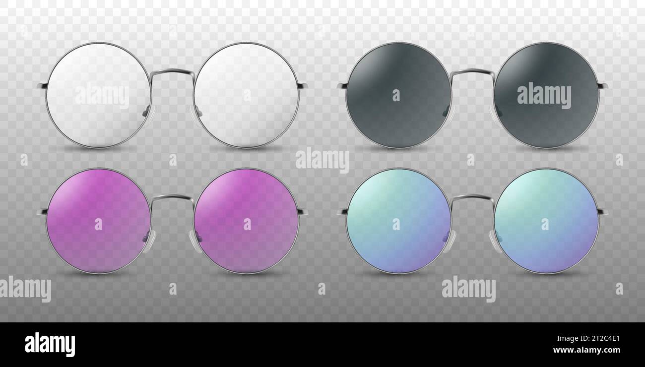 Vector Realistic Colorless, Black, Pink and Purple Round Frame Glasses ...