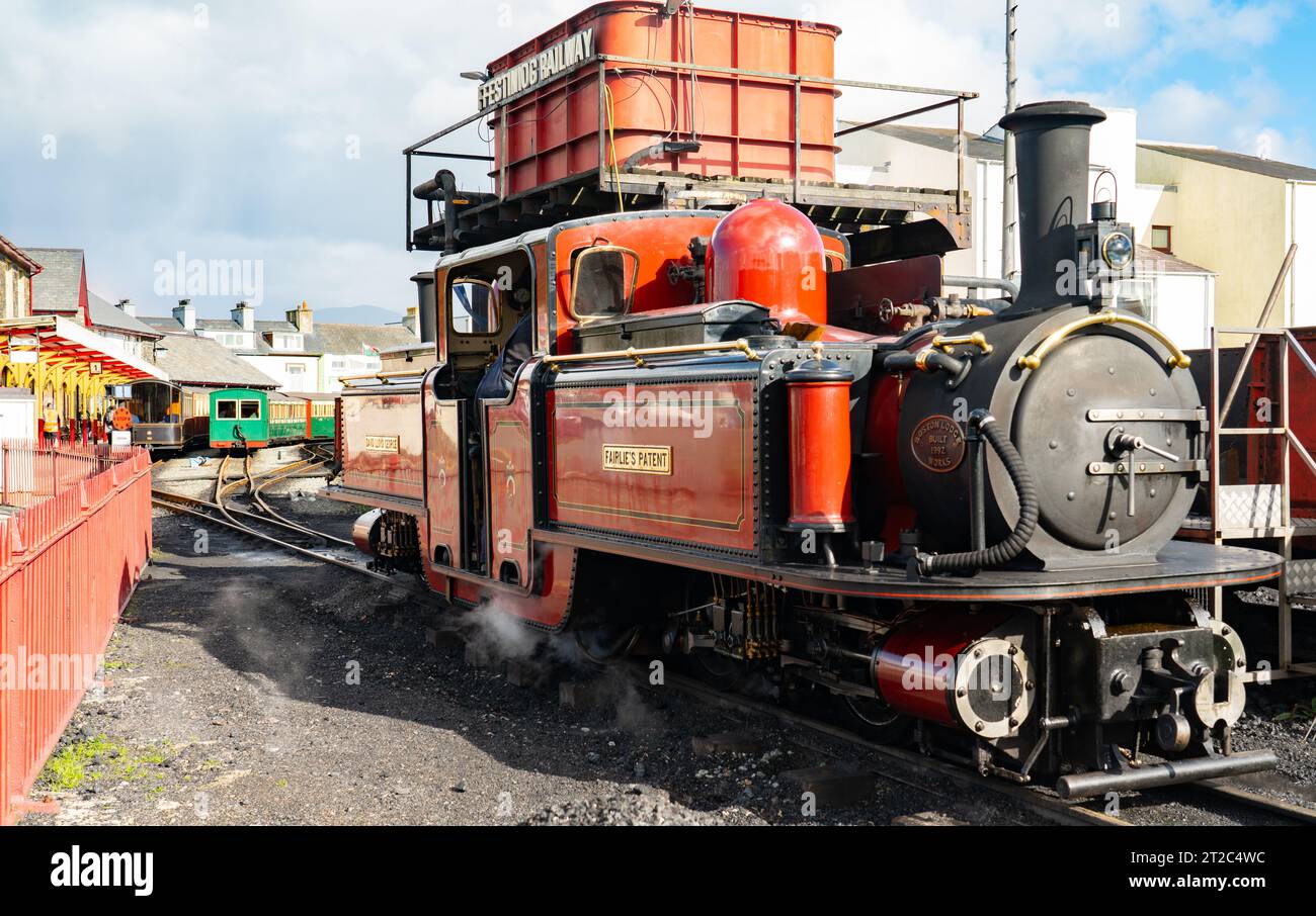 The David Lloyd George steam engine of the Ffestiniog Railway, being ...