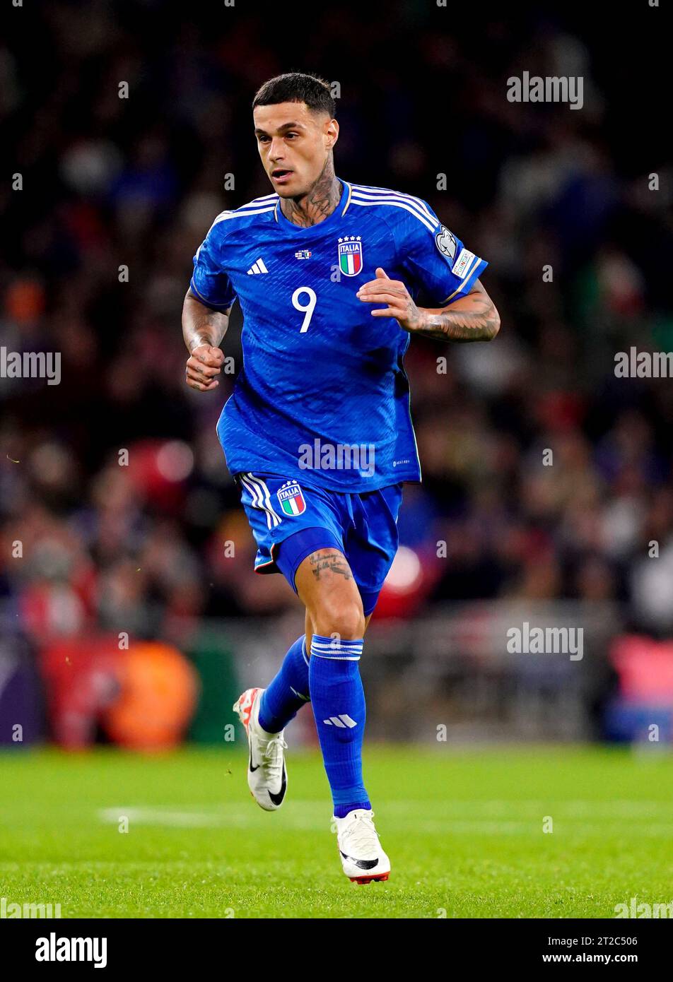 Italy’s Gianluca Scamacca during the UEFA Euro 2024 qualifying match at ...