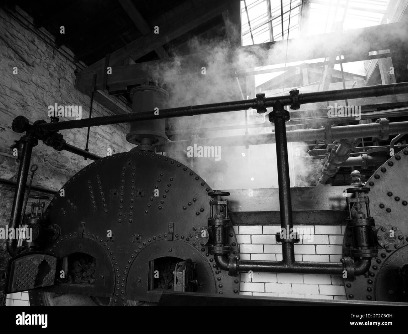 Industrial pipes at the power plant background, steam engines, ovens ...