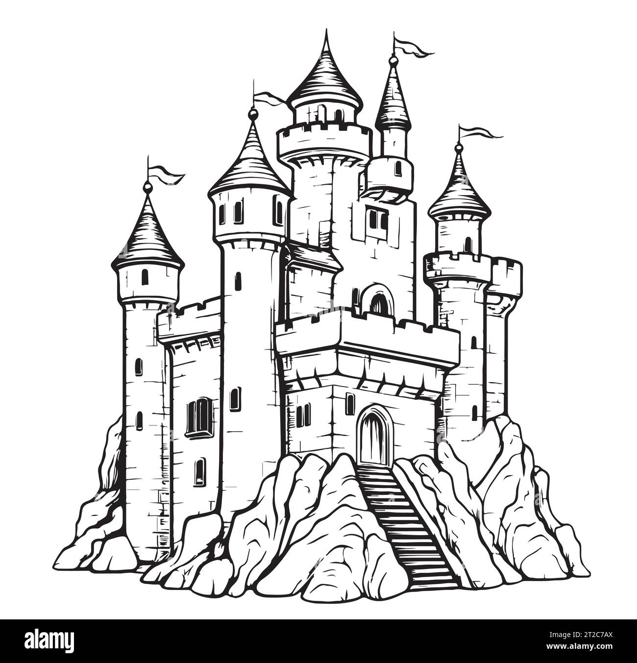 Castle retro sketch hand drawn Vector illustration Comic Stock Vector ...