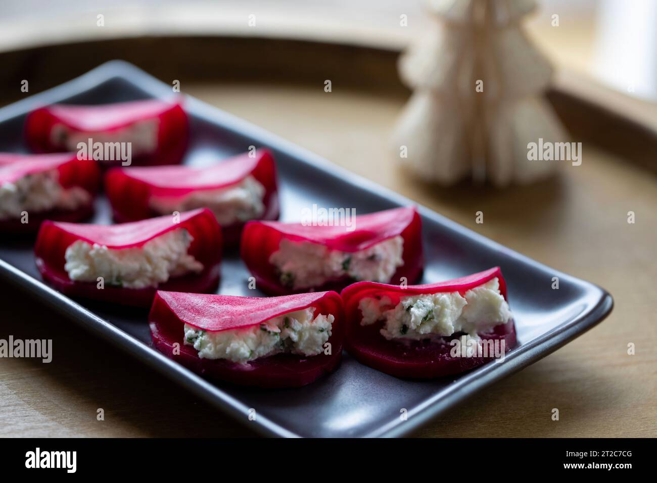 Christmas canapes with pickled beetroot and goat cheese Stock Photo - Alamy