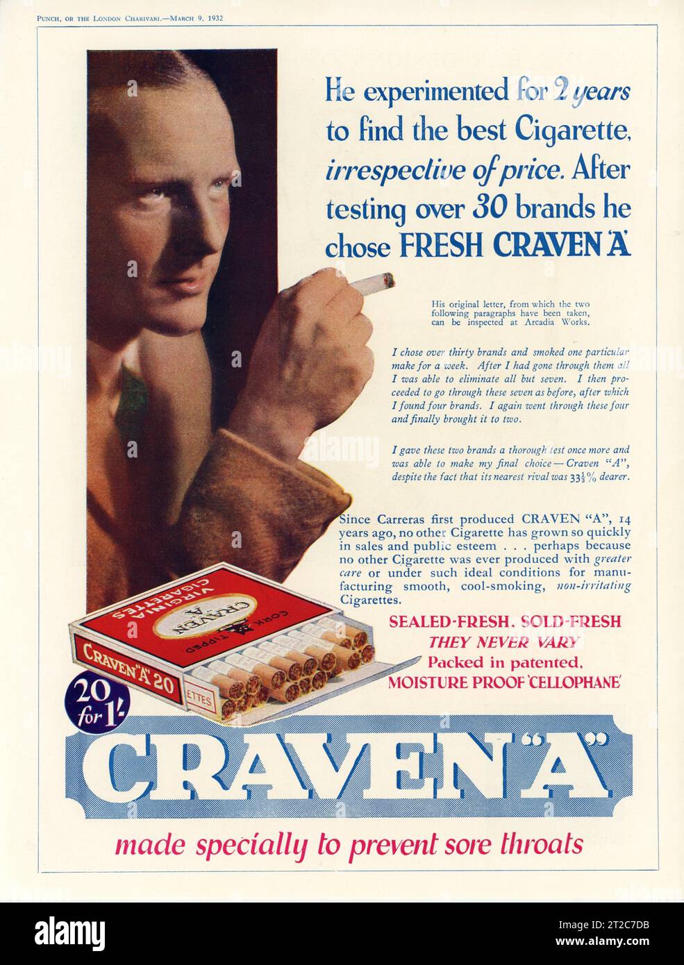 CRAVEN "A" Cigarettes 1932 British Magazine Advertisement Stock Photo ...