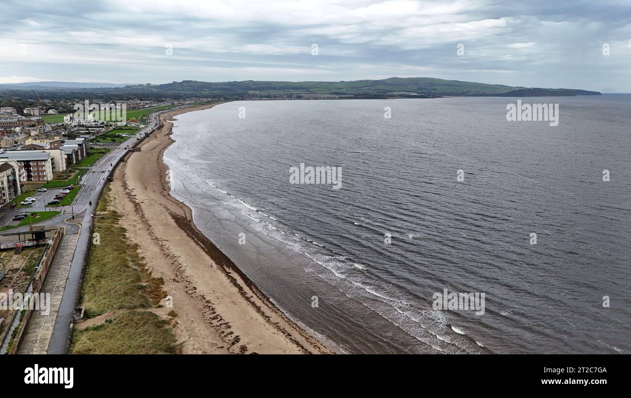An aerial view of the coastline of Ayr, Scotland with blue waters Stock ...