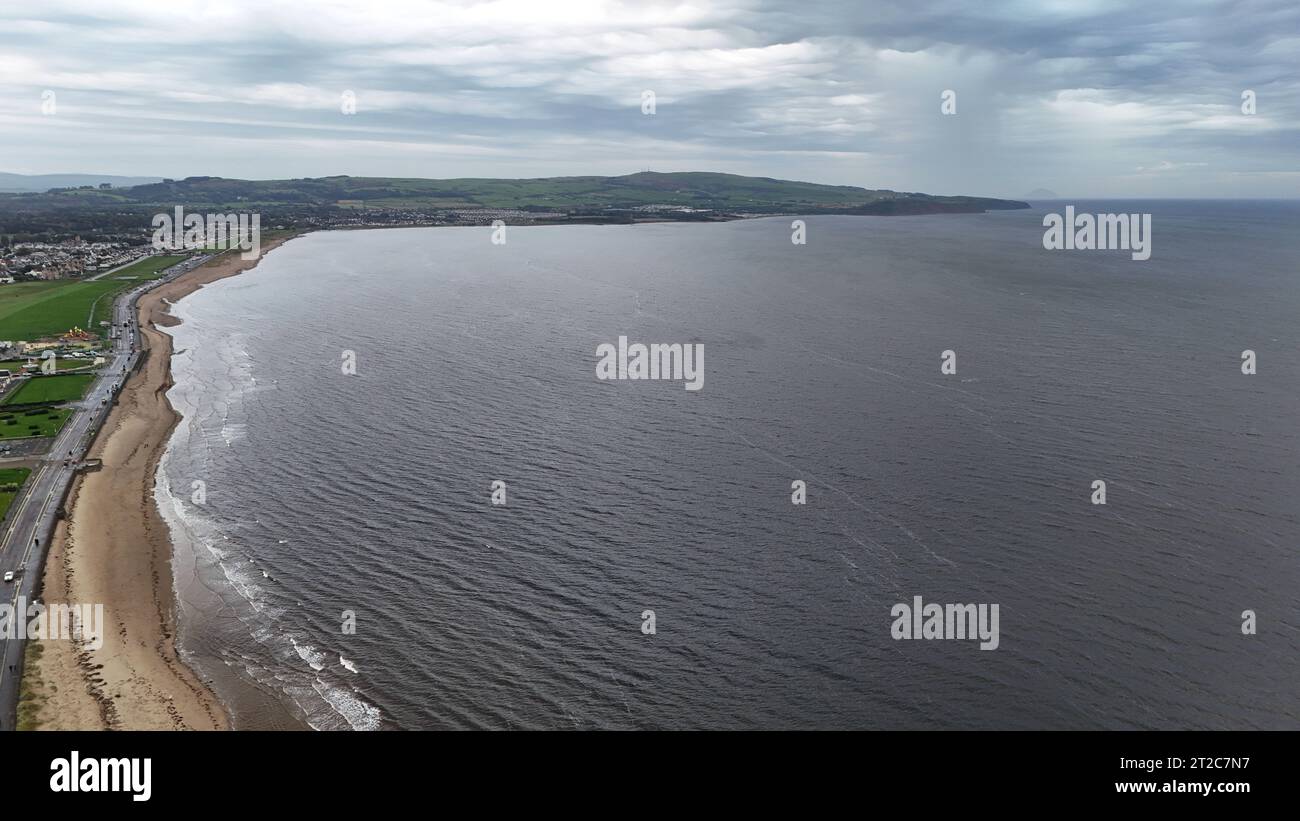 An aerial view of the coastline of Ayr, Scotland with blue waters Stock ...