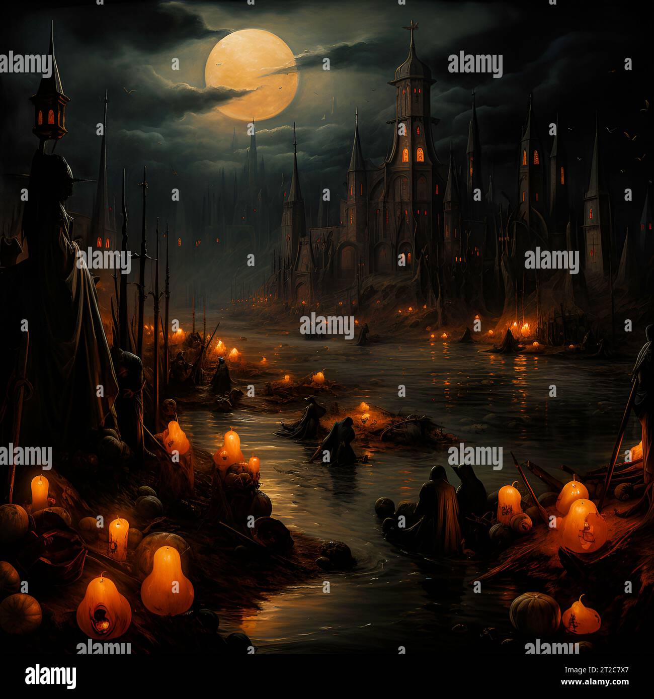 abstract night panorama designed by a Flemish, gothic and visionary ...