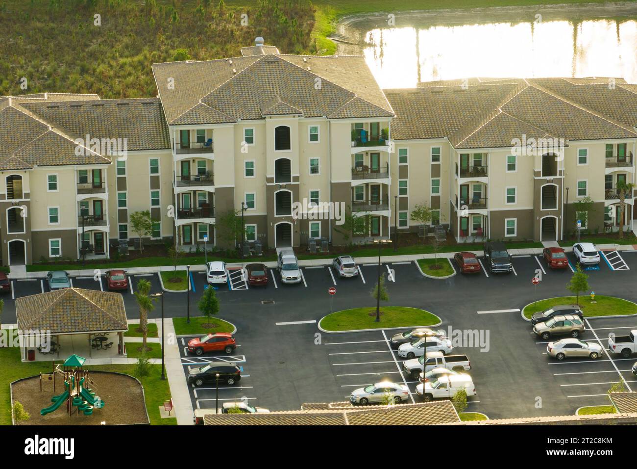 Aerial view of american apartment buildings in Florida residential area ...