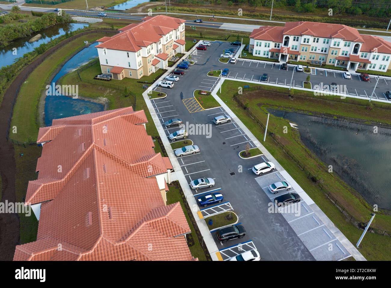 Aerial view of american apartment buildings in Florida residential area ...