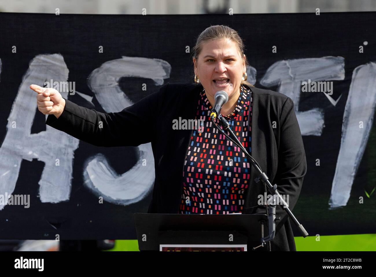 Stefanie Fox, executive director of Jewish Voice for Peace, speaks ...