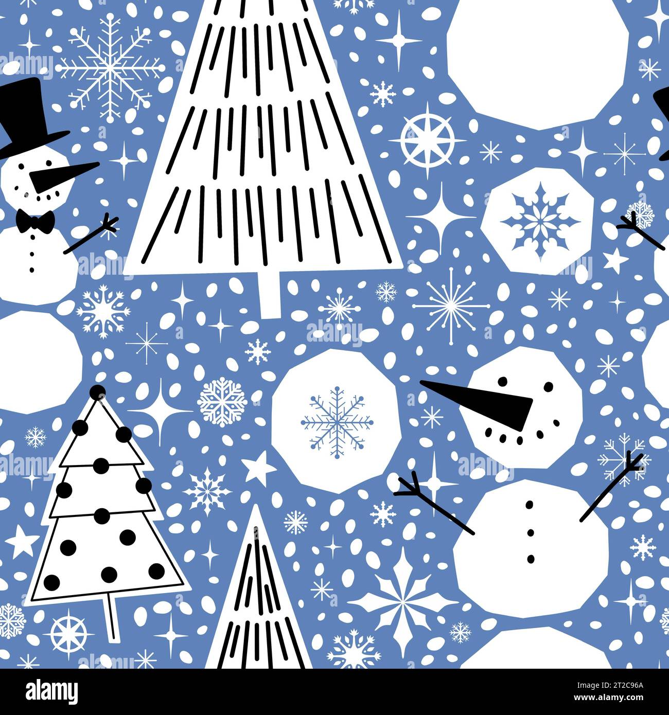 Christmas tree abstract seamless geometry snowflakes and snowman ...