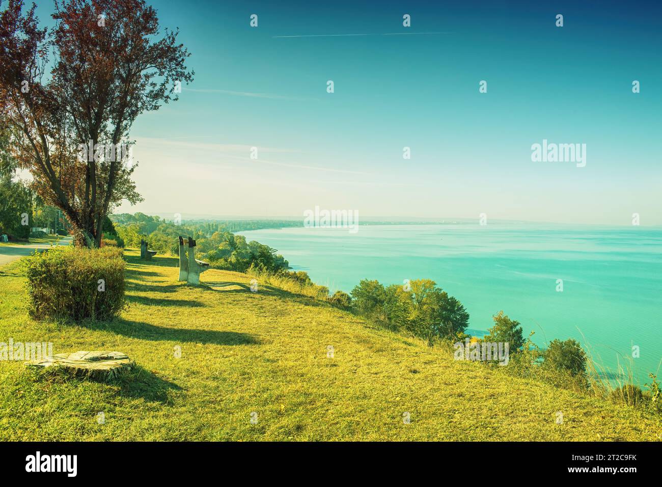 View of the Balaton lake from Balatonvilagos.Autumn season Stock Photo ...