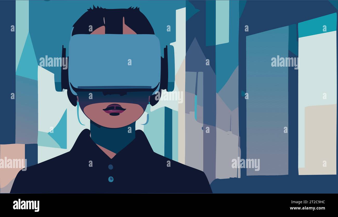 Metaverse Digital Virtual Reality Technology of a woman with glasses ...