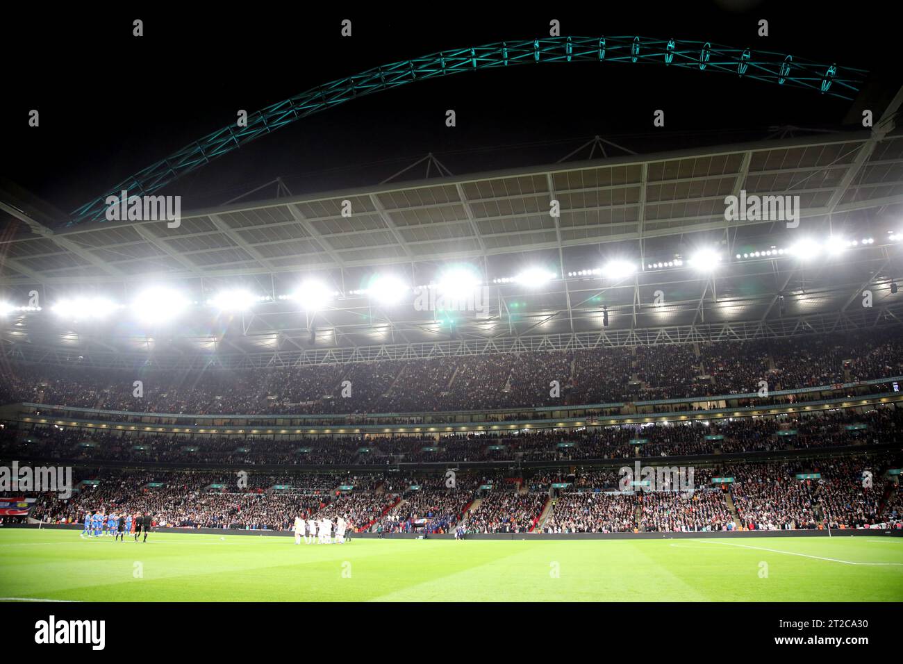 London, UK. 17th Oct, 2023. A general view, with the Wembley Arch lit ...