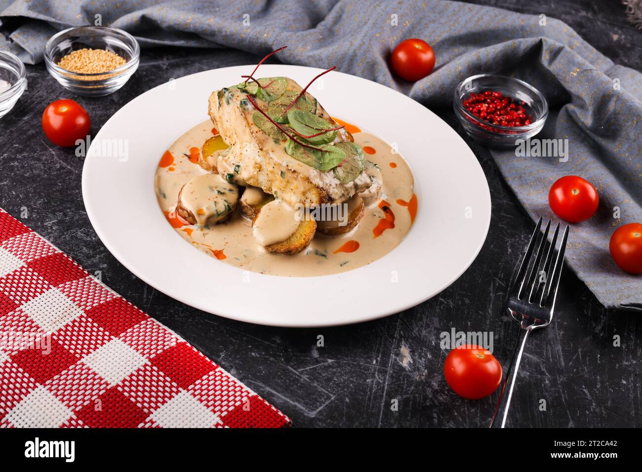 Delicious fillet of pollock or coal fish, cooked in a spicy marinade ...