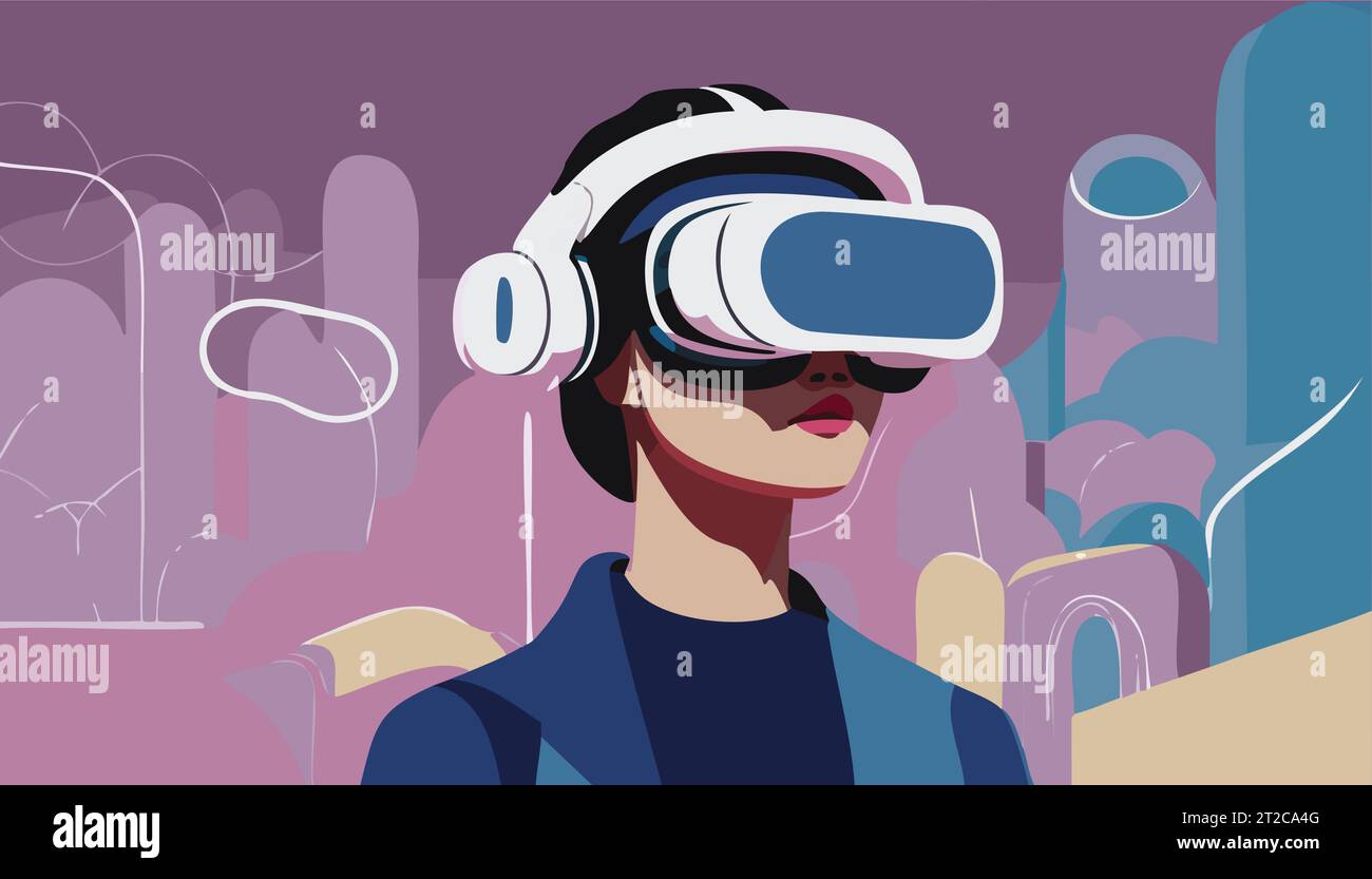 Metaverse Digital Virtual Reality Technology of a woman with glasses ...