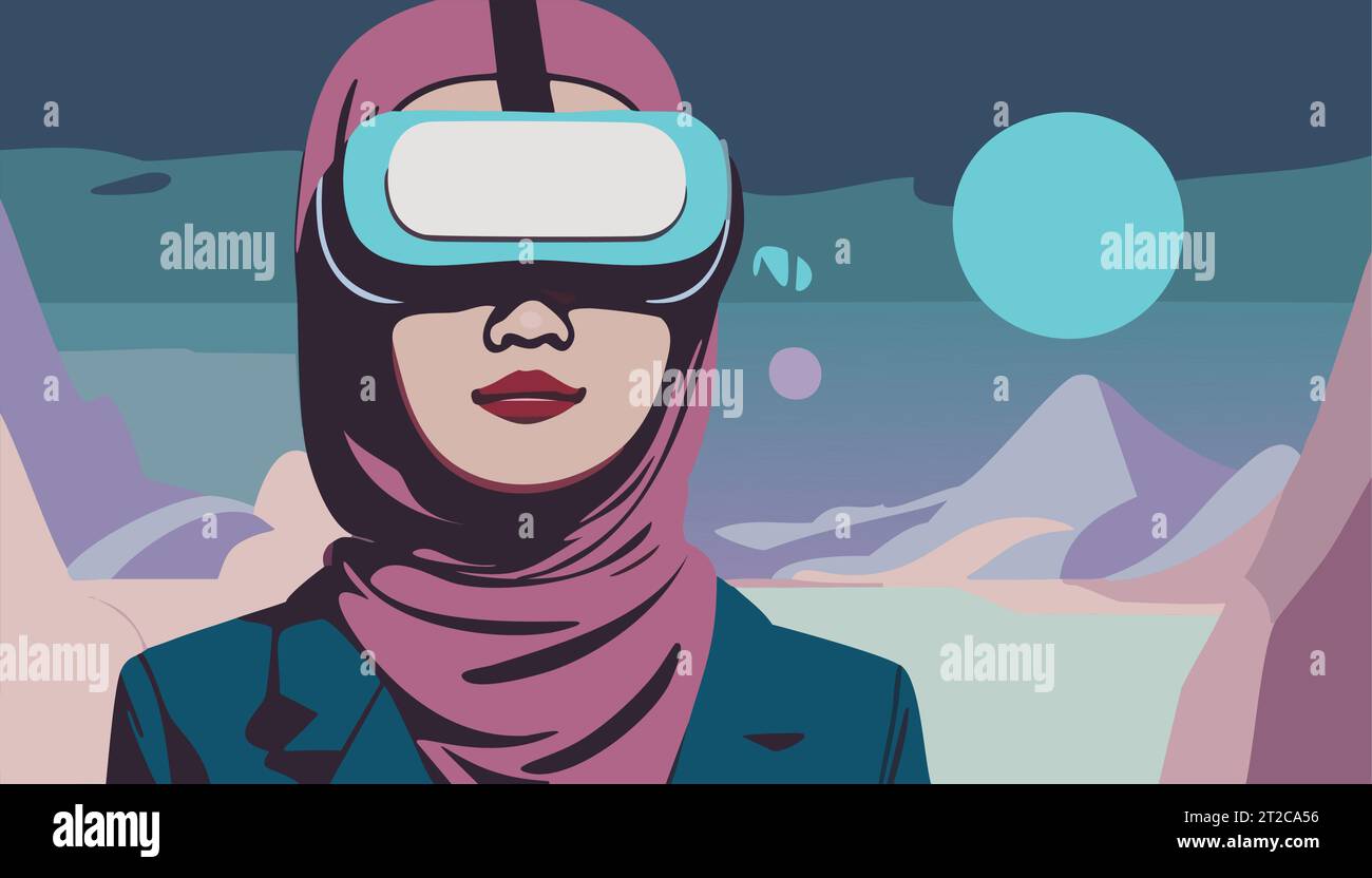 Metaverse Digital Virtual Reality Technology of a woman with glasses ...