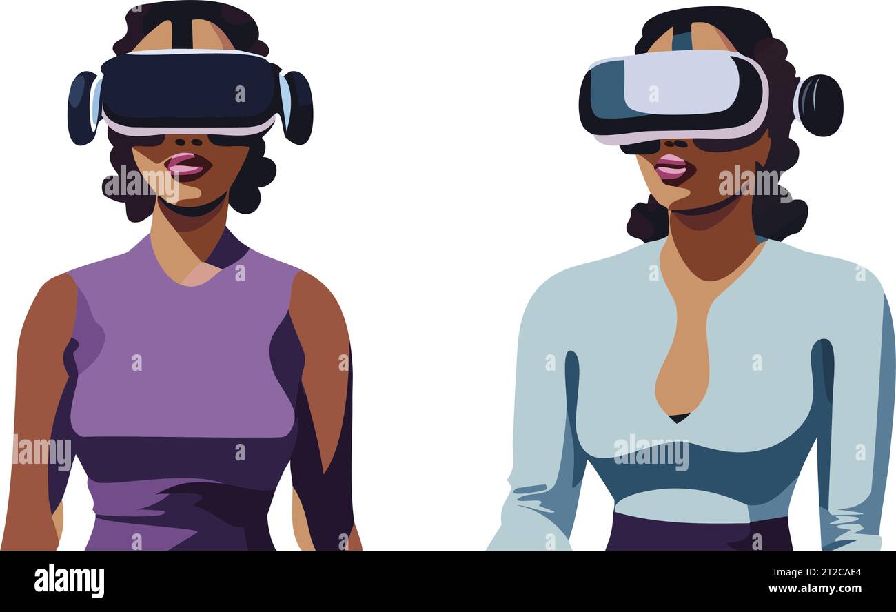 Metaverse Digital Virtual Reality Technology of a woman with glasses and a headset VR connected ...
