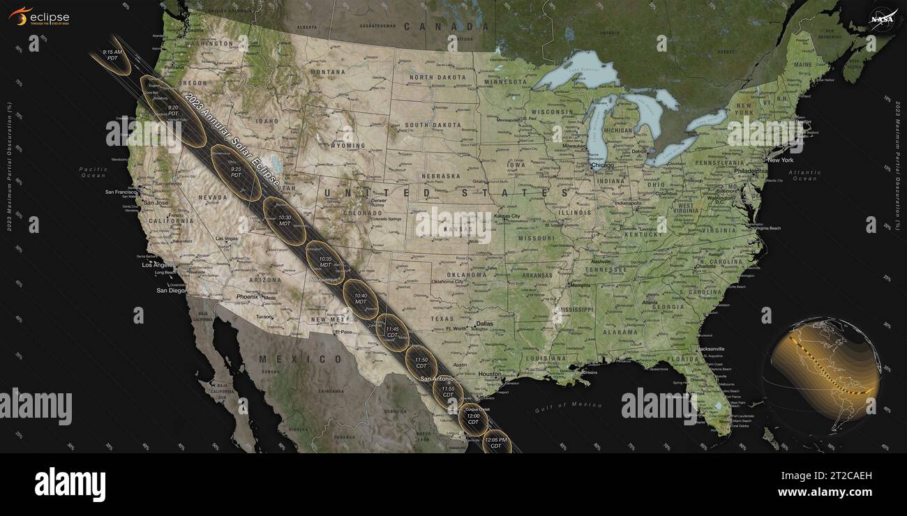 Usa. 14th Oct, 2023. A map developed by NASA's Scientific Visualization Studio, shows the dark ...