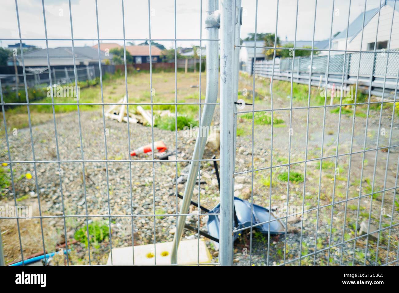 Land cleared for house building plot. Vacant land among the residential ...