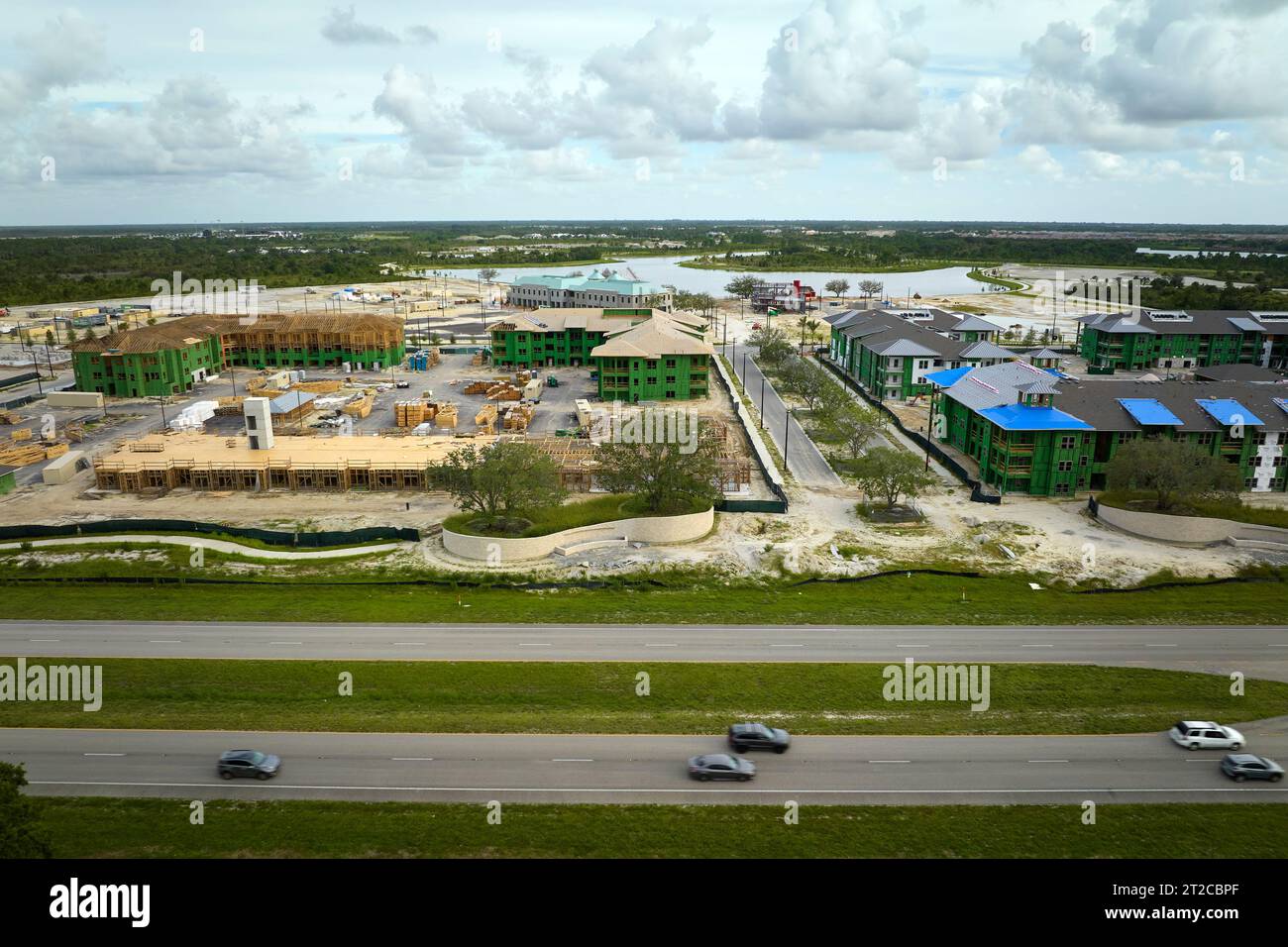 New apartment buildings under construction in american rural area near ...