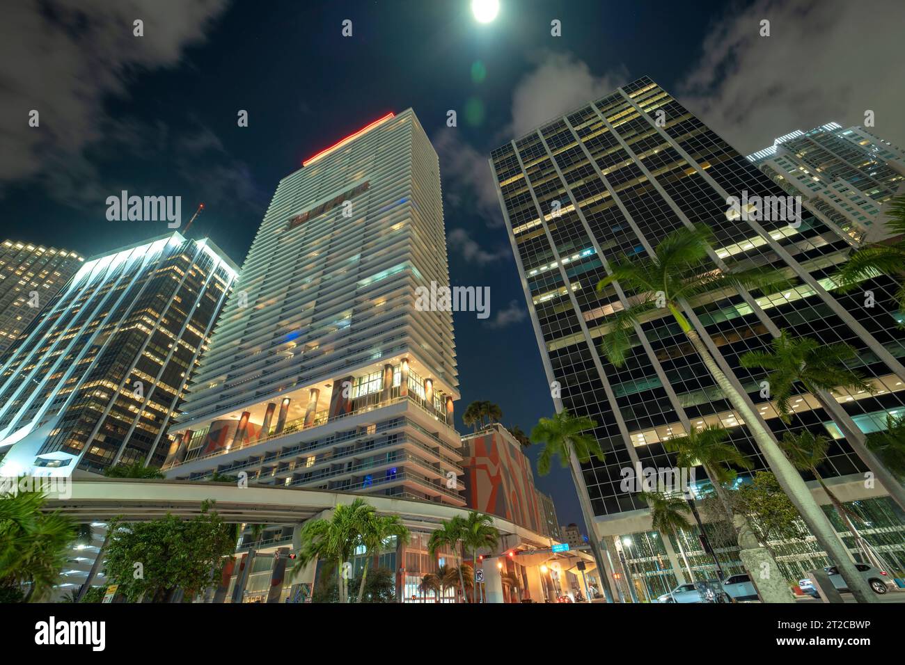 Night urban landscape of downtown district of Miami Brickell in Florida ...