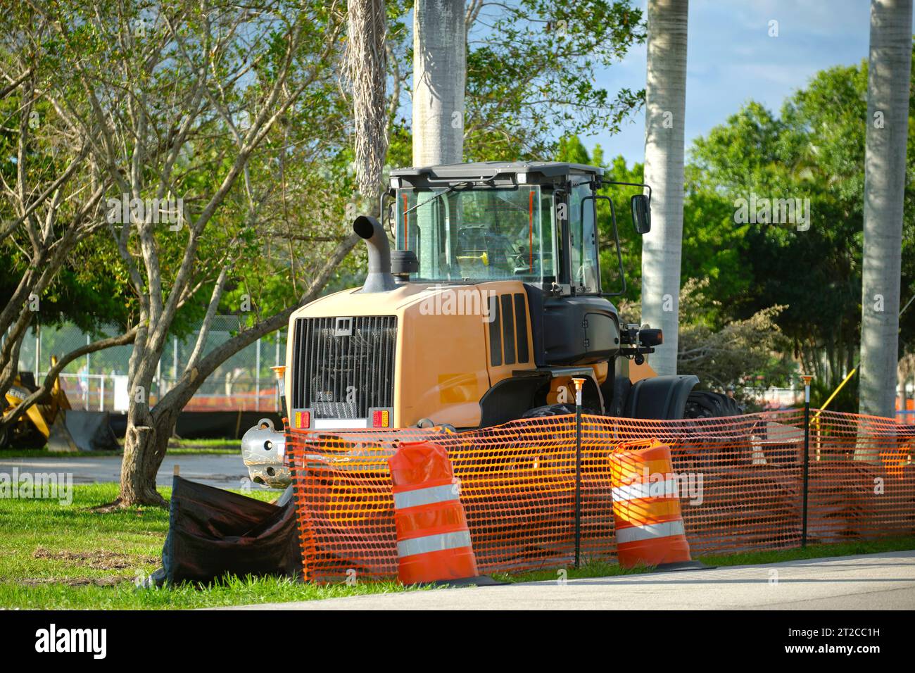 Restriction plastic mesh fence at industrial construction site ...