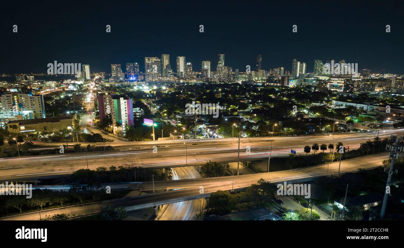 View from above of american big freeway intersection in Miami, Florida ...