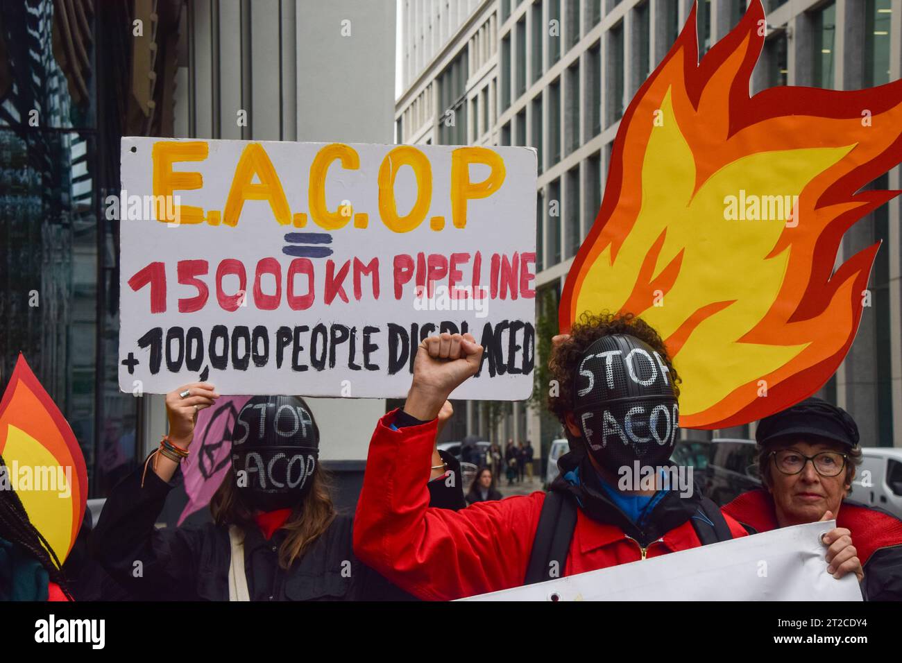 London, UK. 18th October 2023. Climate activists gather outside ...