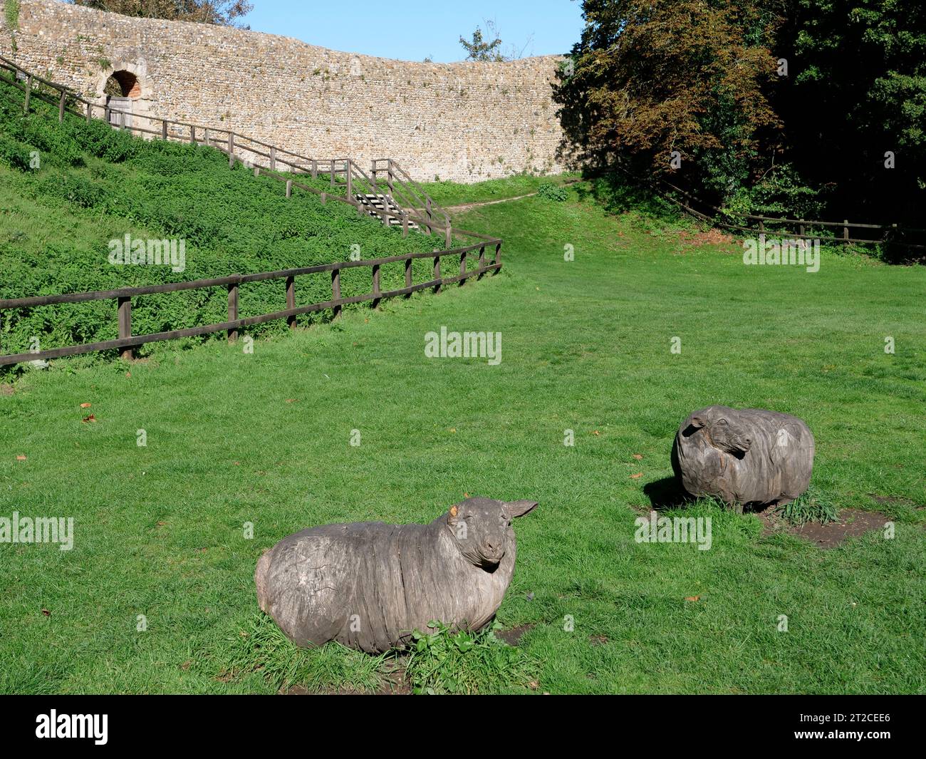 Sheep sculpture commemorating the wool history of Clare, castle wall ...