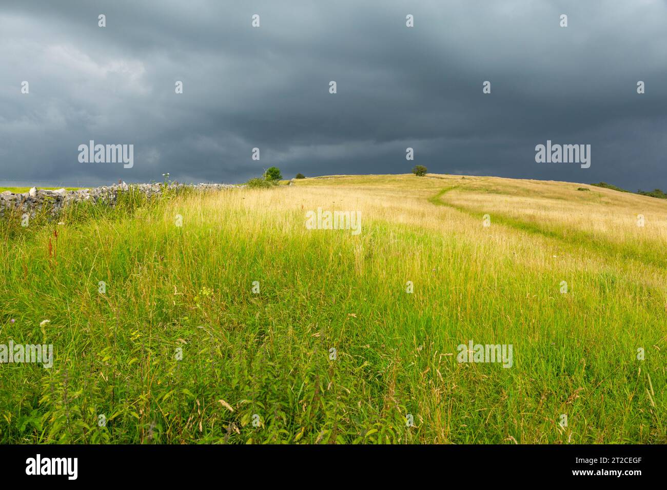 Landscape view of stormy skies and grassland, Draycott Sleights ...