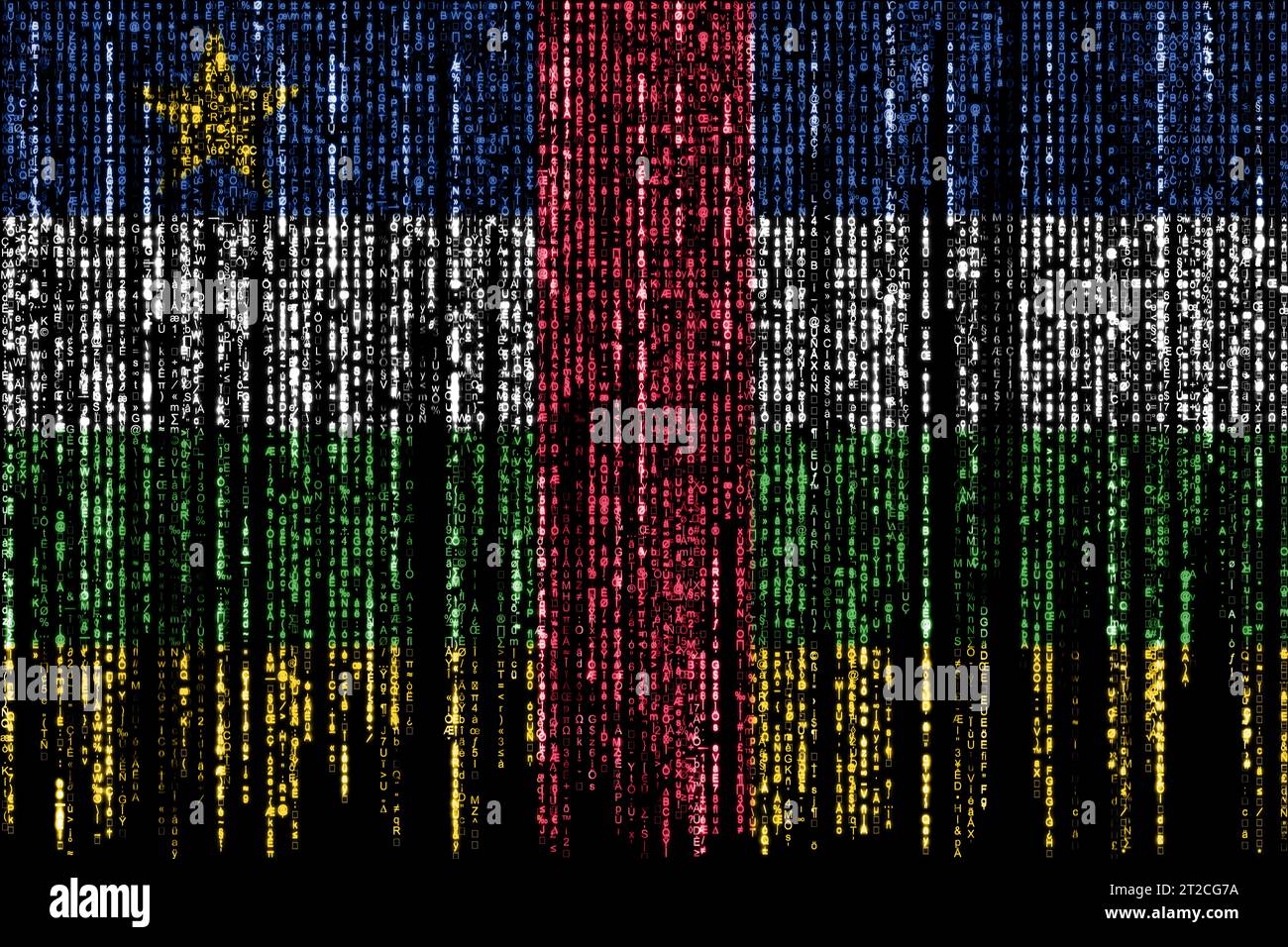 Flag of the Central African Republic on a computer binary codes falling ...