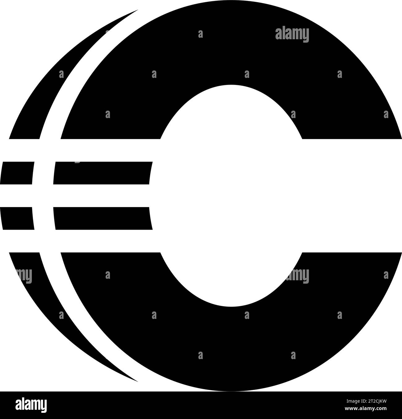 Black Abstract Letter C Icon with Horizontal Stripes on a White ...
