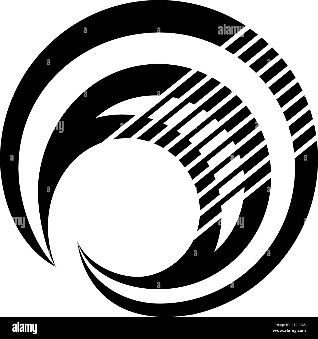 Black Abstract Nested Crescents Icon with Diagonal Stripes on a White ...