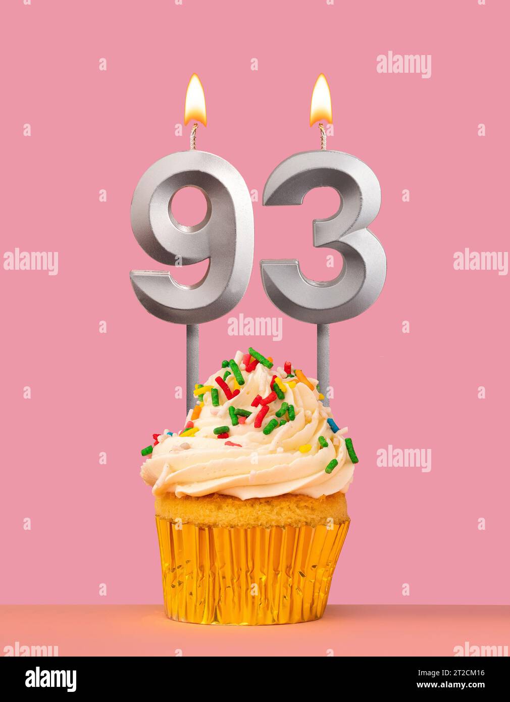 Birthday card with cupcake and candle number 93 Stock Photo - Alamy