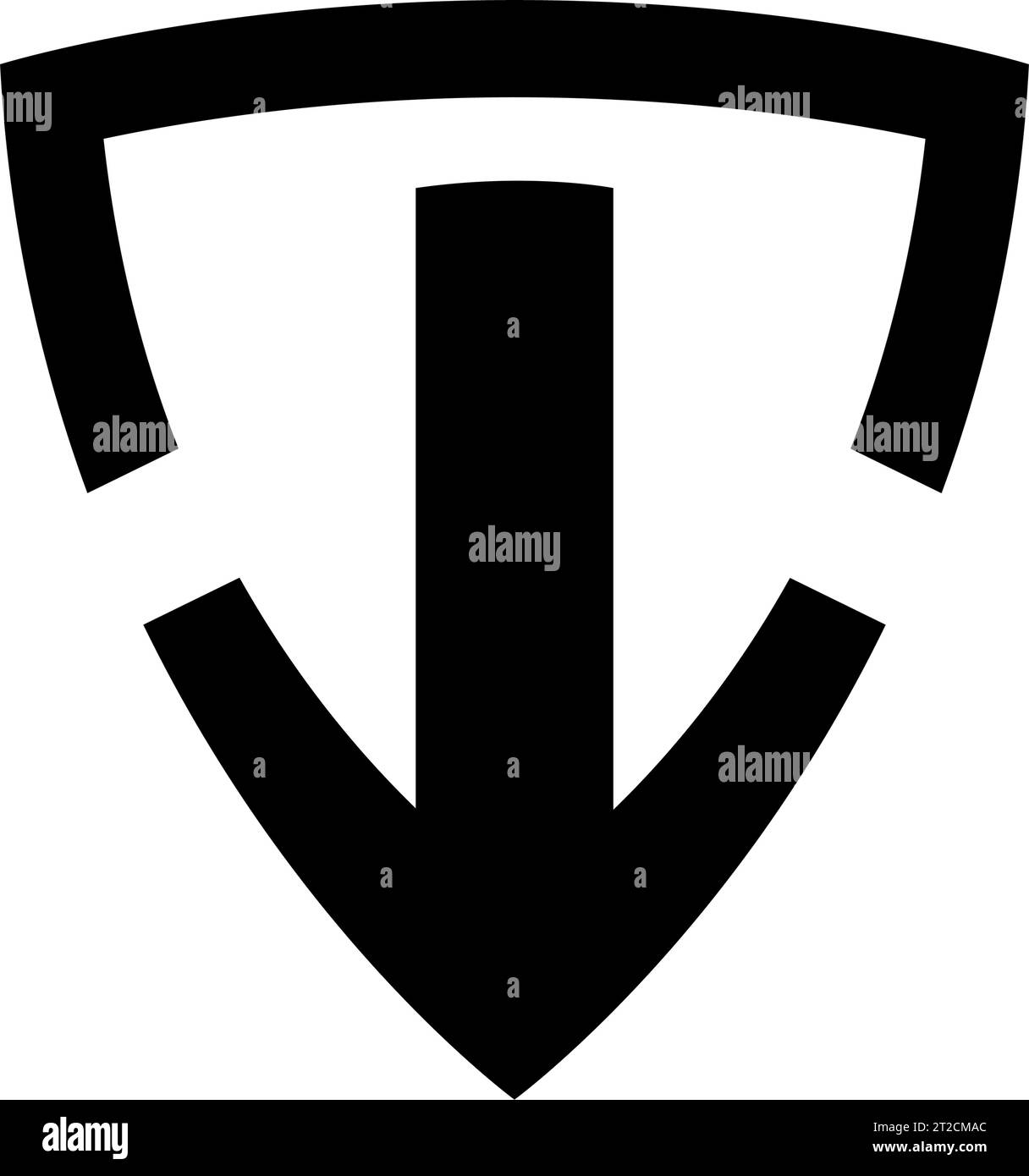 Black Abstract Shield Shaped Down Facing Arrow Icon on a White ...