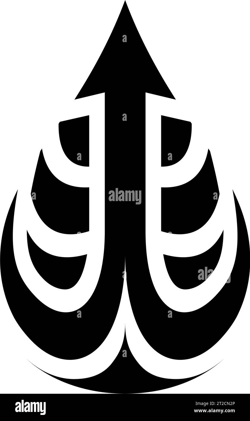 Black Abstract Spiky Water Drop Icon with an Arrow on a White ...