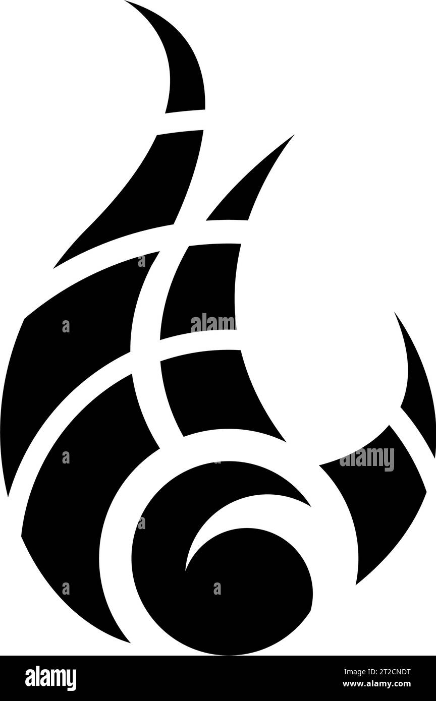 Black Abstract Striped Fire Shaped Icon on a White Background Stock ...