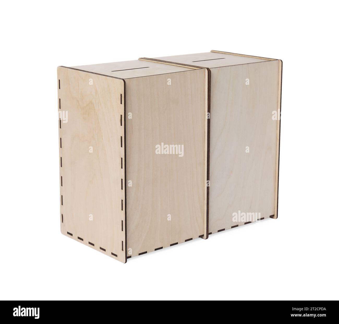 Wooden ballot boxes isolated on white. Election time Stock Photo - Alamy