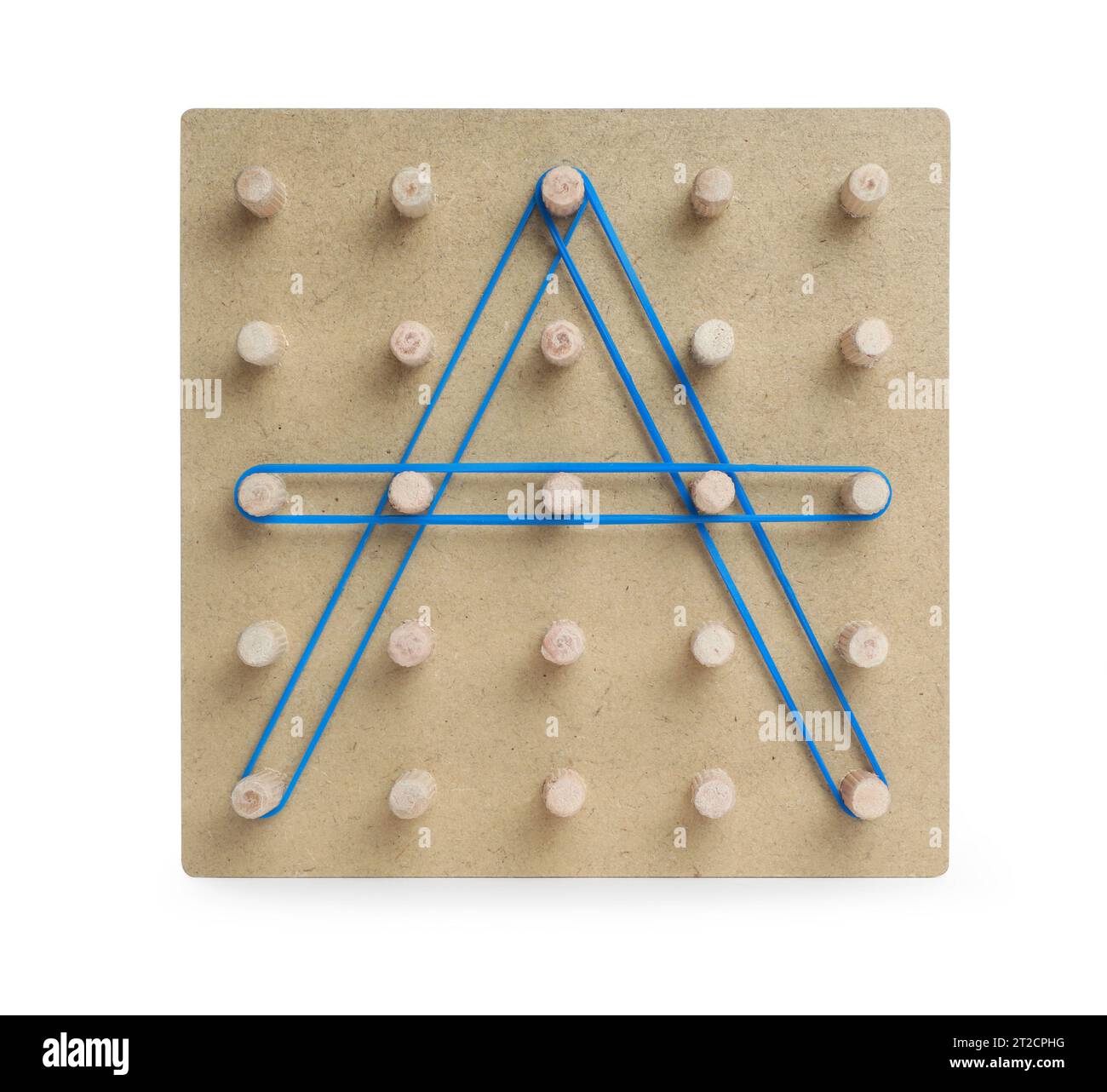Wooden geoboard with letter A made of rubber bands isolated on white ...